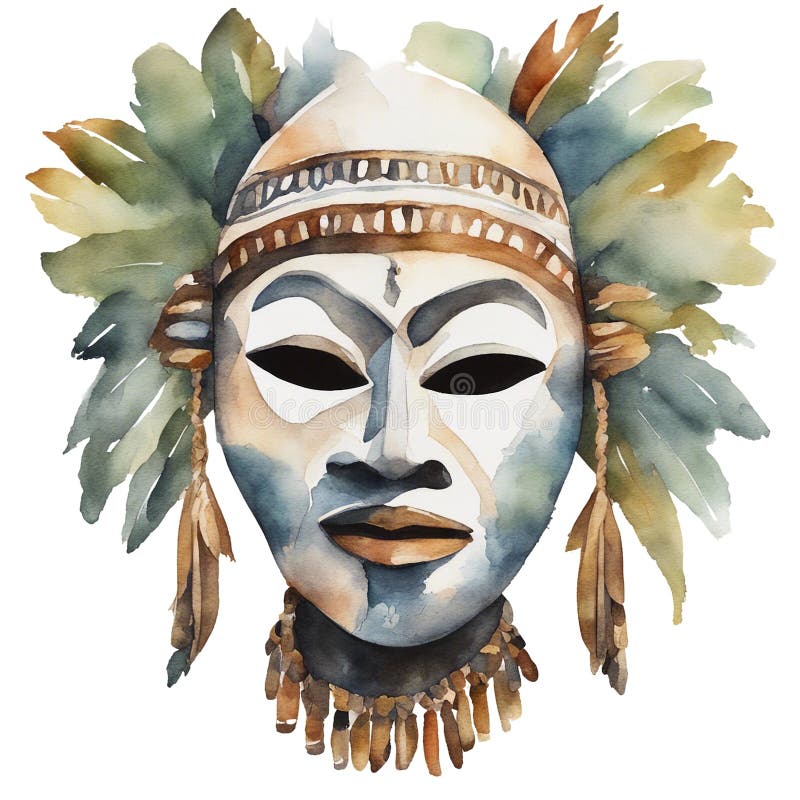 AI Illustration of a Watercolor Painting of a Feathered Mask Stock ...