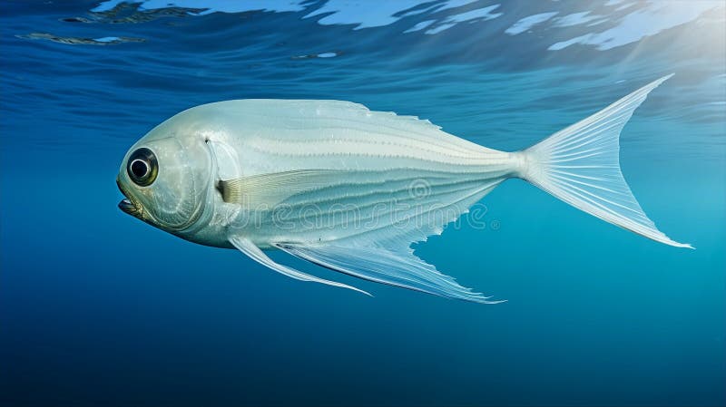 AI Illustration of a White Fish Gliding through the Crystal-clear Water ...