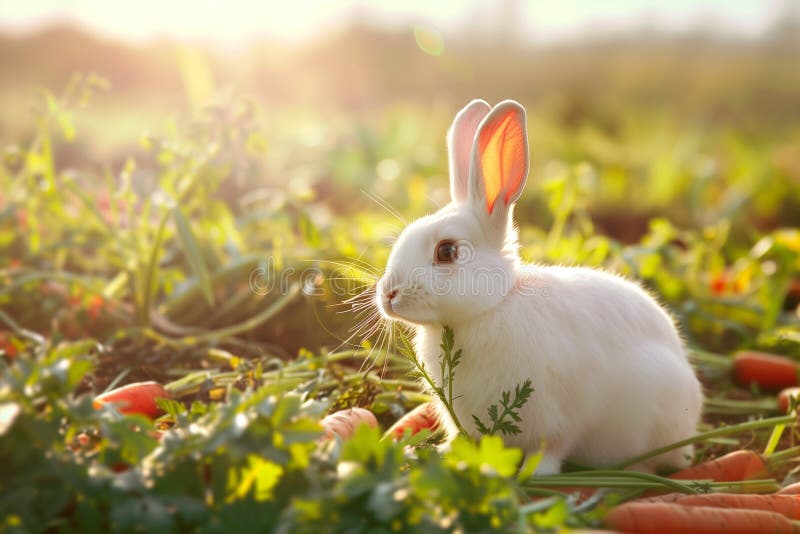 White Rabbit on Green Grass Stock Illustration - Illustration of bunny ...