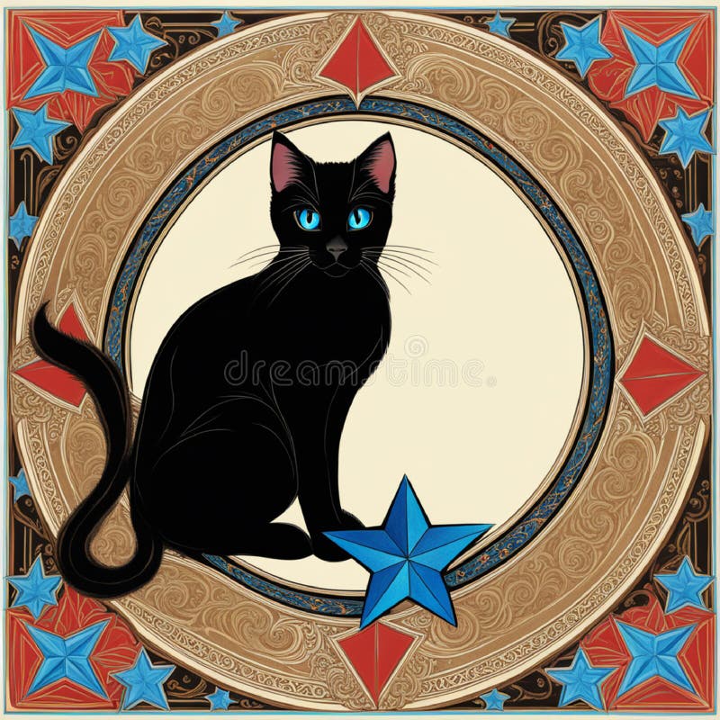 AI Image of Black Cat with Star Icon Stock Illustration - Illustration ...