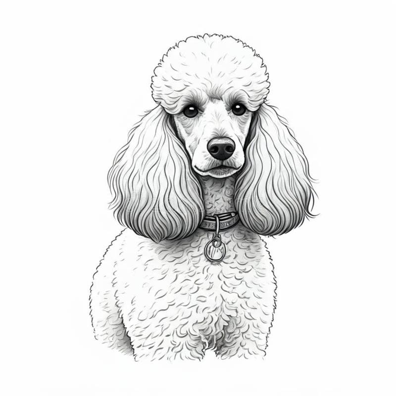 This is a AI Image of a Black and White Line Drawing of a Poodle Dog ...