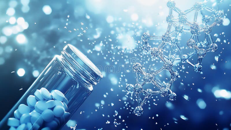 Blue Pharmaceutical Capsules Scatter in Mid-air,accompanied by a ...