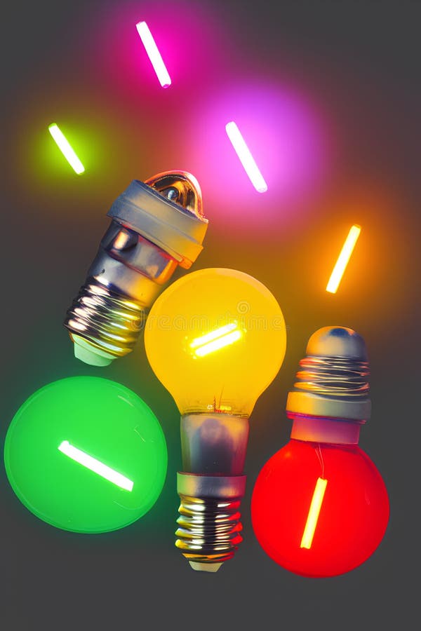 AI Image of the Colorful Light Bulb Glowing. Stock Illustration ...