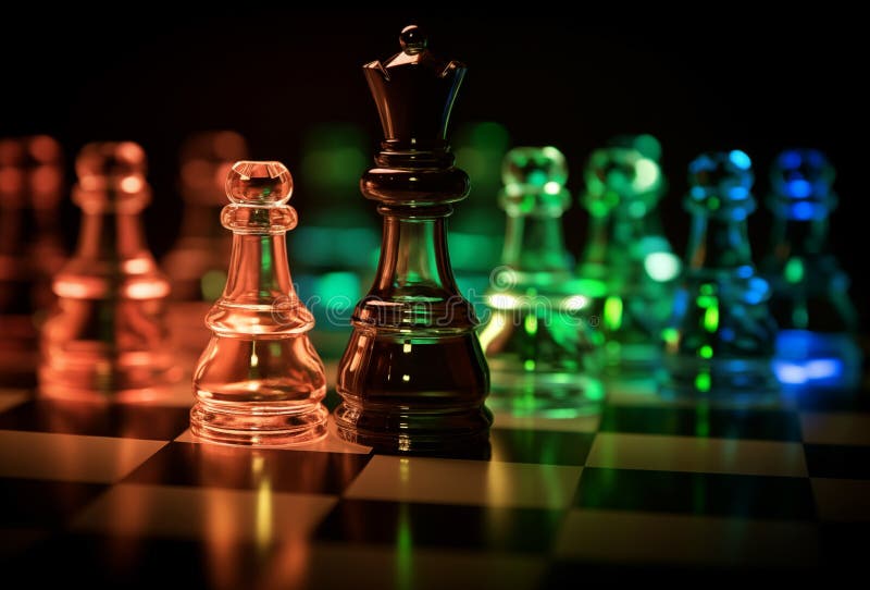 Creative Glass Chess Pieces Under Colorful Lights Stock Illustration ...