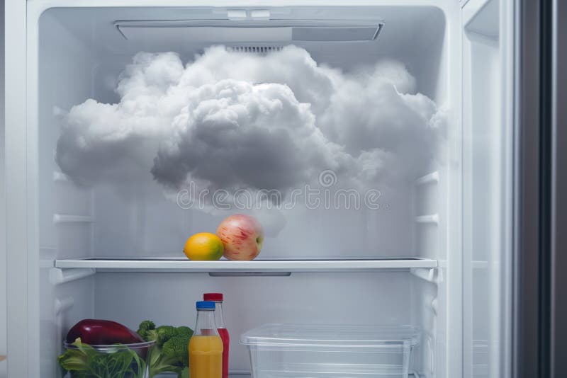 Enigmatic Cloud Floating within Open Refrigerator Over the Fresh Food ...