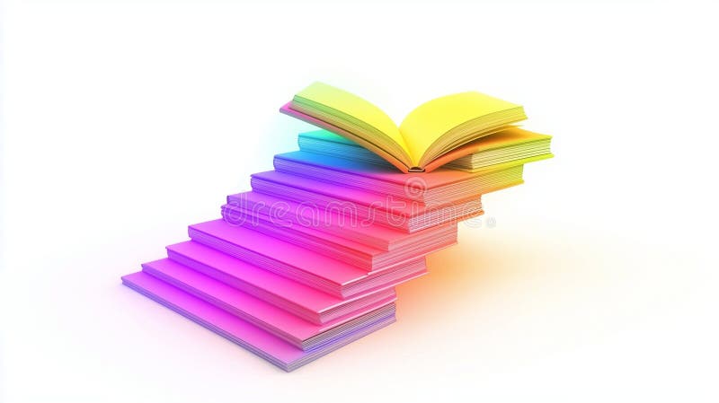 Colorful Stack of Books Forming a Staircase with an Open Book on Top ...