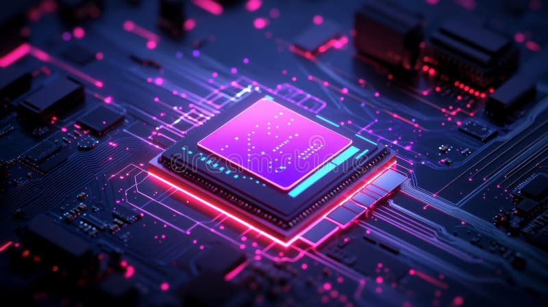 AI Image Featuring a Digital Futuristic Chip with Data, Illuminated in ...
