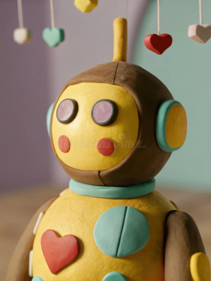 AI Image with a Friendly Robot Made of Colored Clay or Plasticine Stock ...