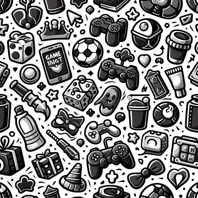 Ai Night Gaming Black and White Pattern Doodle Style Stock Illustration ...