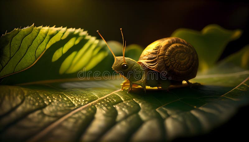 Ultra Realistic Snail Moving on a Leaf Stock Illustration ...
