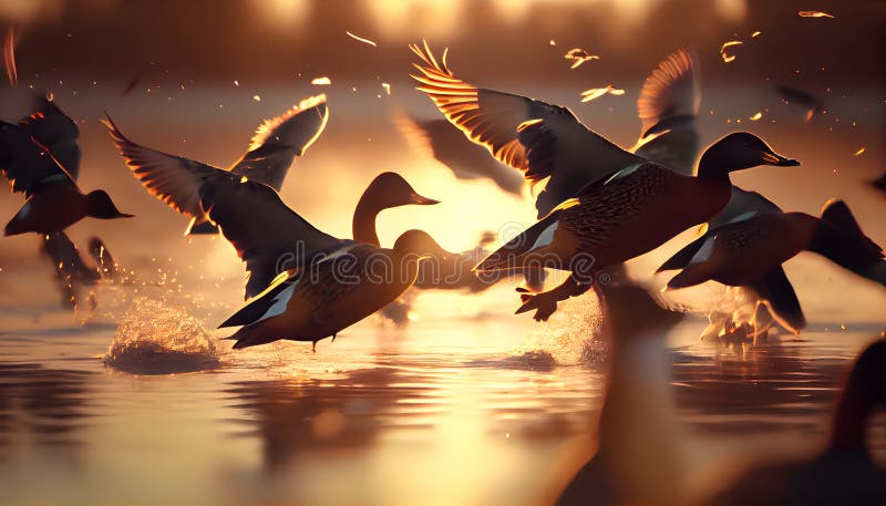 Ultra Realistic Group of Flying Ducks Stock Illustration - Illustration ...