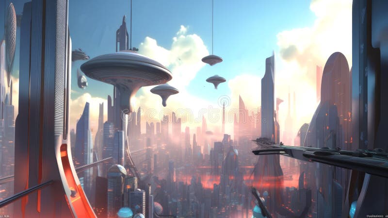 Ai Image Generative Image of a Futuristic City with Spaceships and High ...