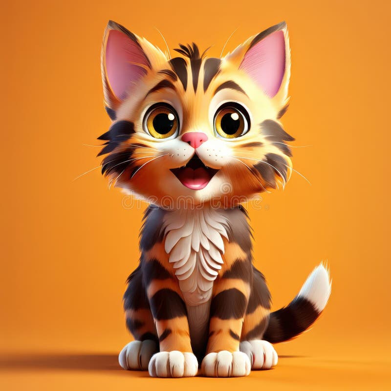 The AI Image Generator, Adorable Cartoon Cat Character on Bright Orange ...