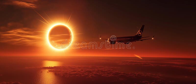 AI Image Generator of an Airplane is Flying Past the Sun during a Solar ...