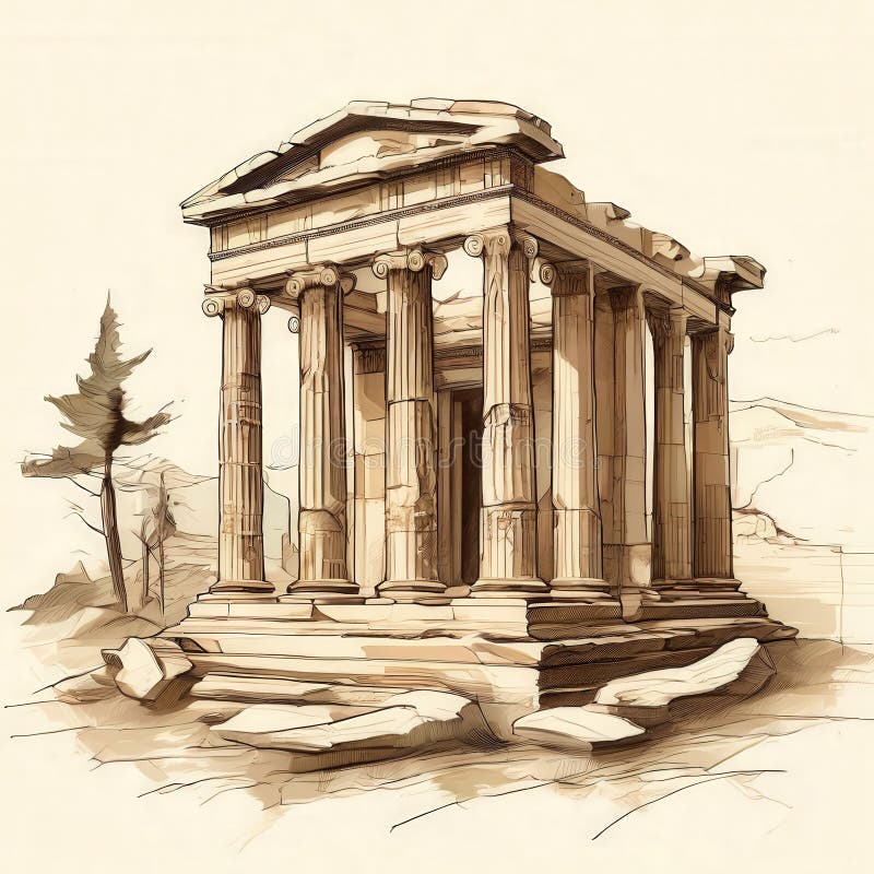 The AI Image Generator, Ancient Greek Temple Sketch with Classical ...
