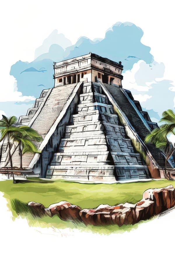 The AI Image Generator, Ancient Mayan Pyramid Stock Illustration ...