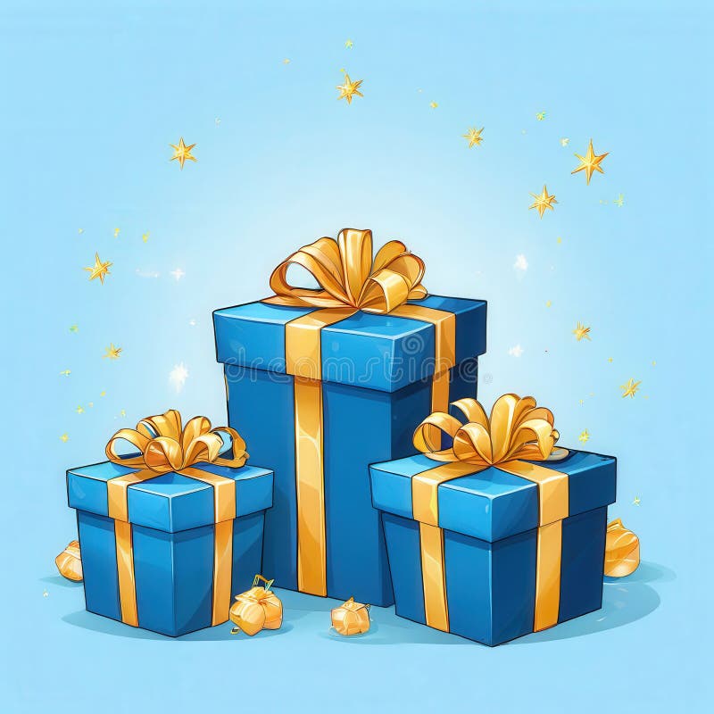 The AI Image Generator, Blue Gift Boxes with Golden Ribbons Stock ...