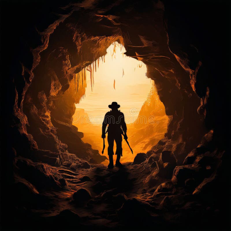 AI Image Generator, Cave Explorer S Shadow. Silhouette Concept Stock ...