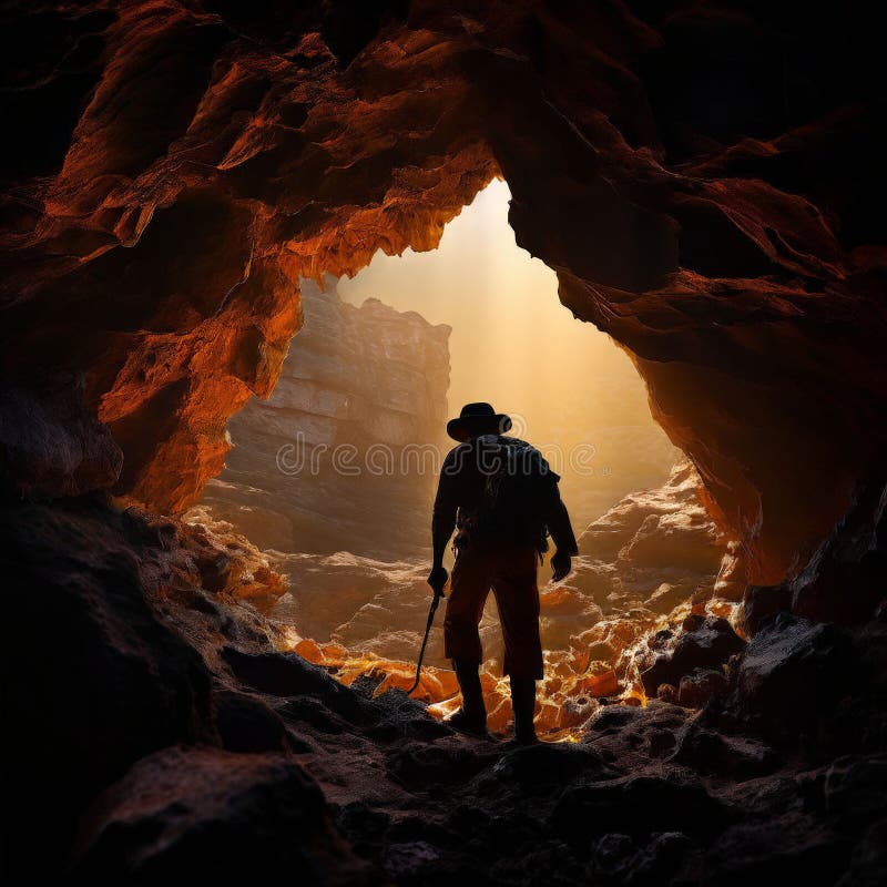 AI Image Generator, Cave Explorer S Shadow. Silhouette Concept Stock ...