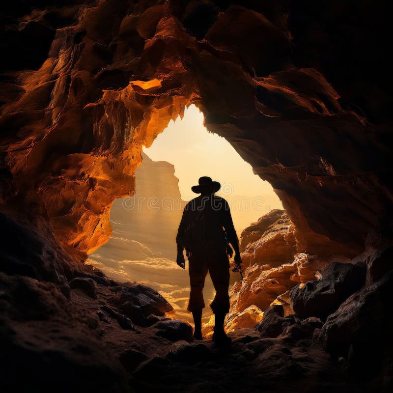 AI Image Generator, Cave Explorer S Shadow. Silhouette Concept Stock ...