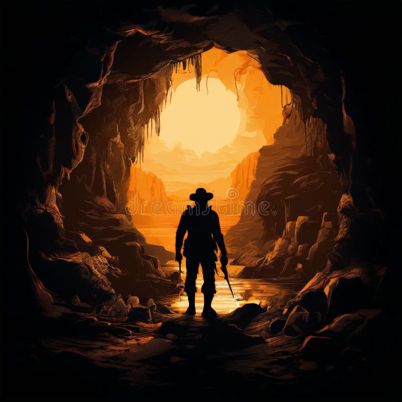 AI Image Generator, Cave Explorer S Shadow. Silhouette Concept Stock ...