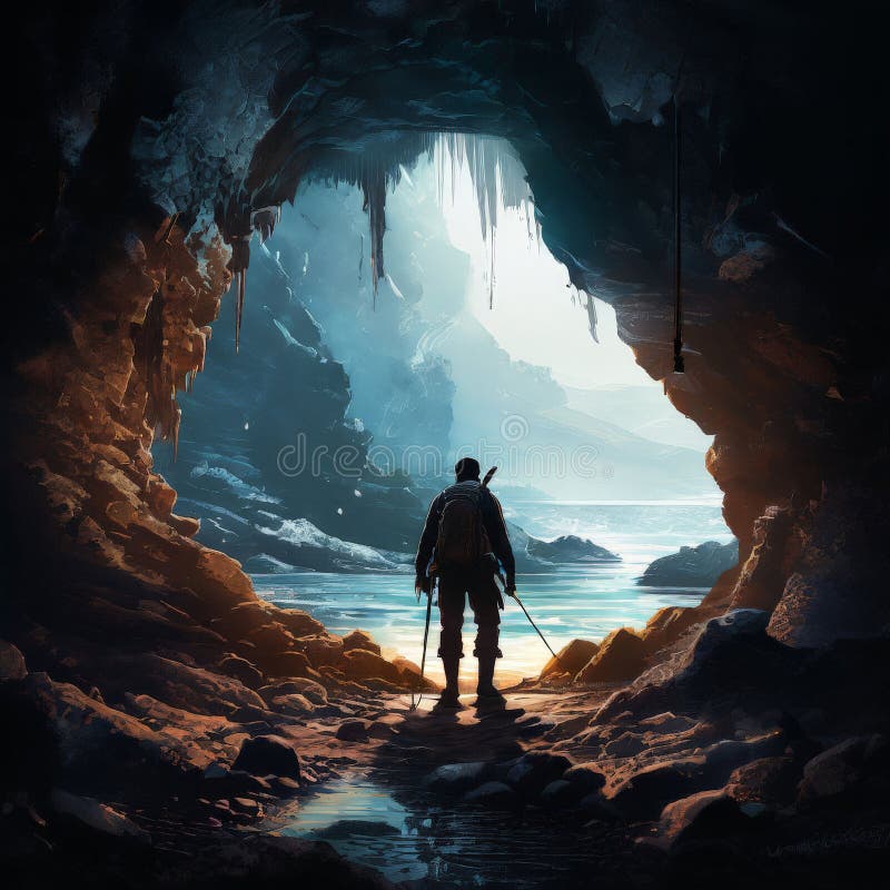 AI Image Generator, Cave Explorer S Shadow. Silhouette Concept Stock ...