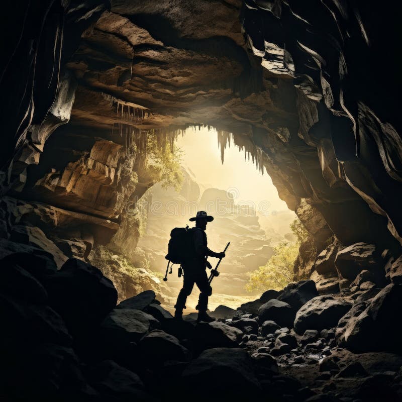 AI Image Generator, Cave Explorer S Shadow. Silhouette Concept Stock Illustration - Illustration ...