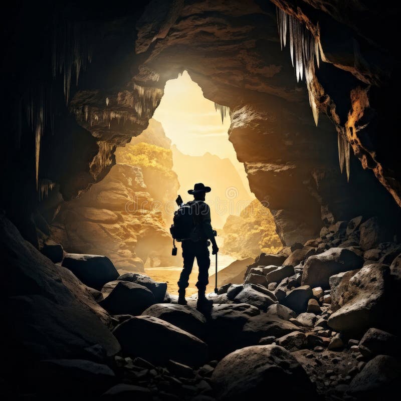 AI Image Generator, Cave Explorer S Shadow. Silhouette Concept Stock ...