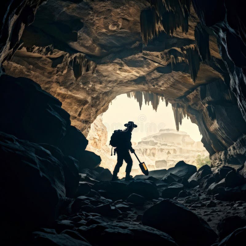 AI Image Generator, Cave Explorer S Shadow. Silhouette Concept ...