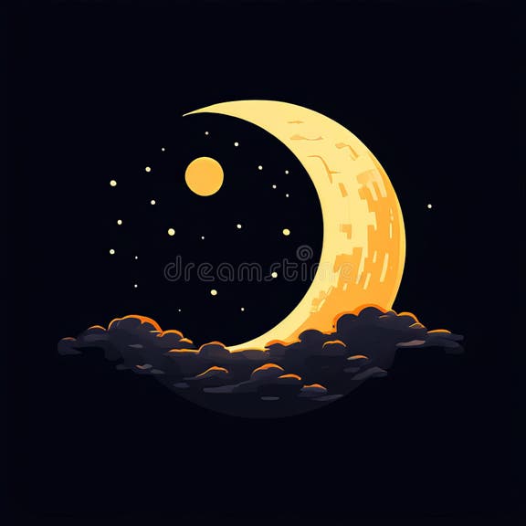 AI Image Generator, Crescent Moon with Stars in the Sky Stock ...