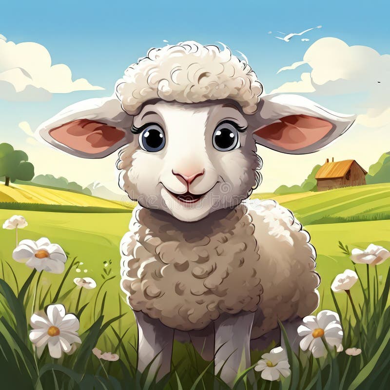 The AI Image Generator, Cute Lamb, Happy Lamb with Flowers. Lamb in Full Growth in the Meadow ...