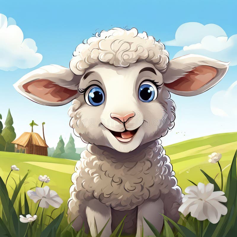 The AI Image Generator, Cute Lamb, Happy Lamb with Flowers. Lamb in Full Growth in the Meadow ...