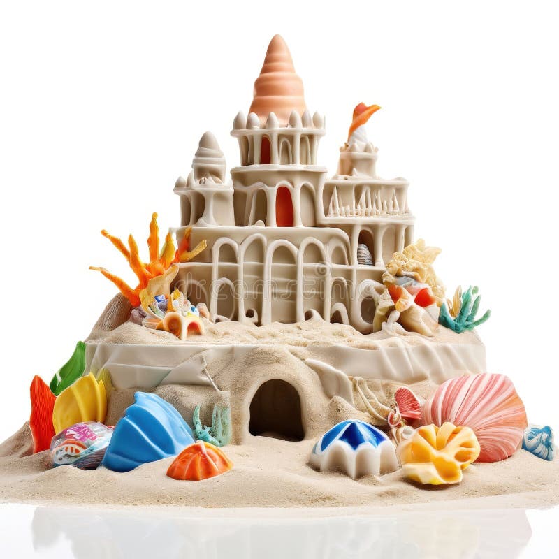 An AI Image Generator, Detailed Sand Castle with Colorful Seashells ...