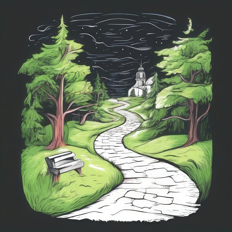 The AI Image Generator, Drawing of a Landscape with Tree Design Drawing ...