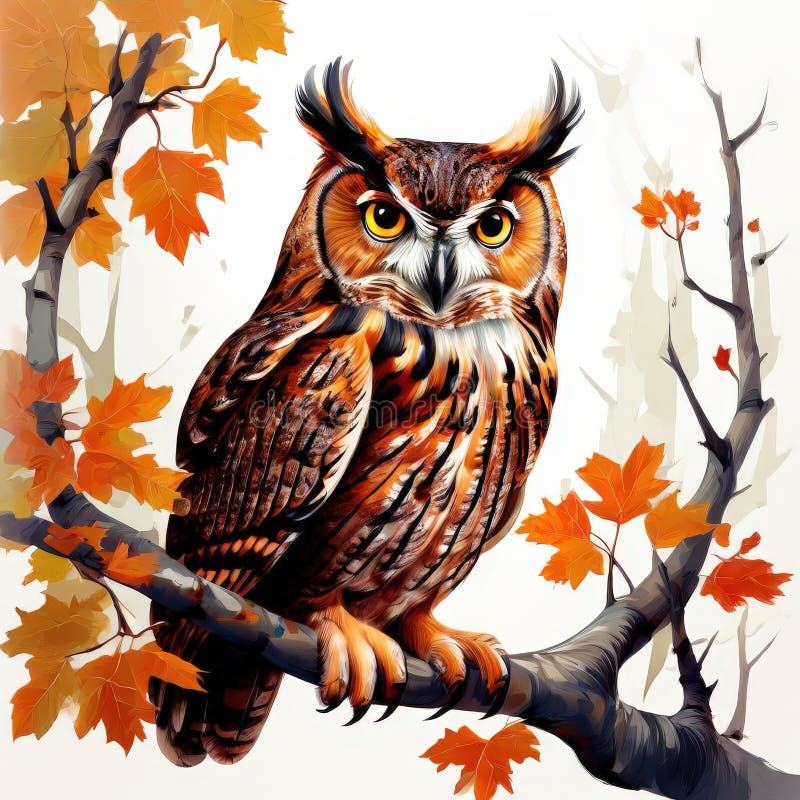 The AI Image Generator, Eagle Owl Standing Alert on a Branch Editorial ...
