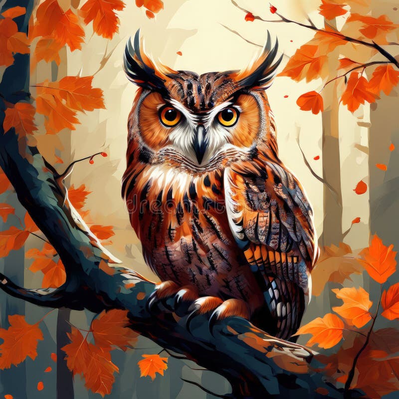 The AI Image Generator, Eagle Owl Standing Alert on a Branch Editorial ...