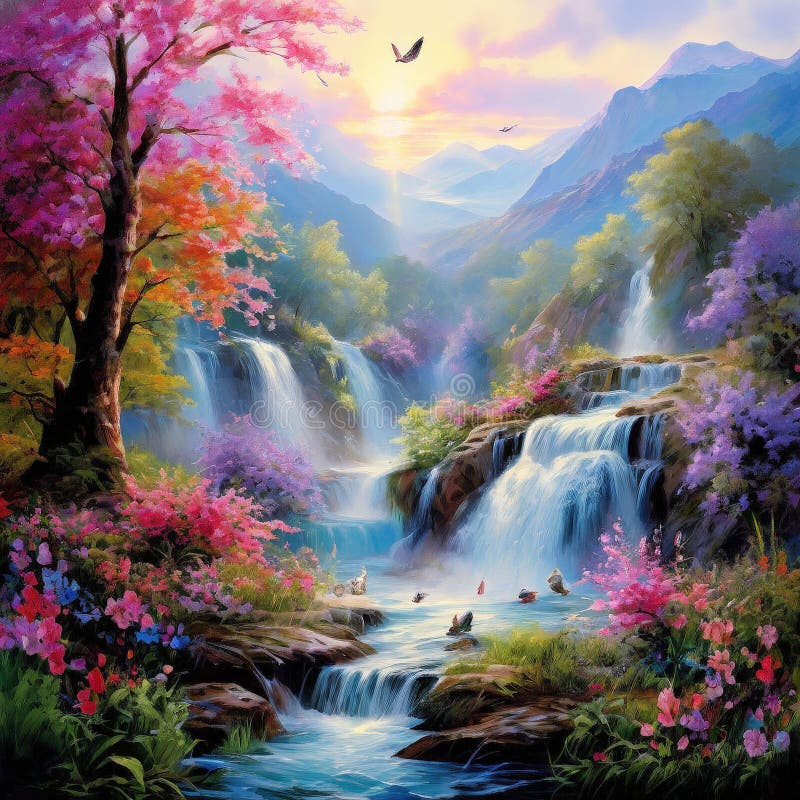 The AI Image Generator, Fairy Landscape with Lush Greenery, Sparkling ...