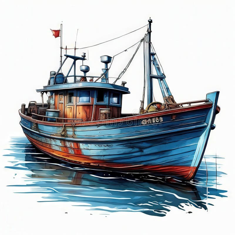 The AI Image Generator, Fishing Boat Unfolded Stock Illustration ...