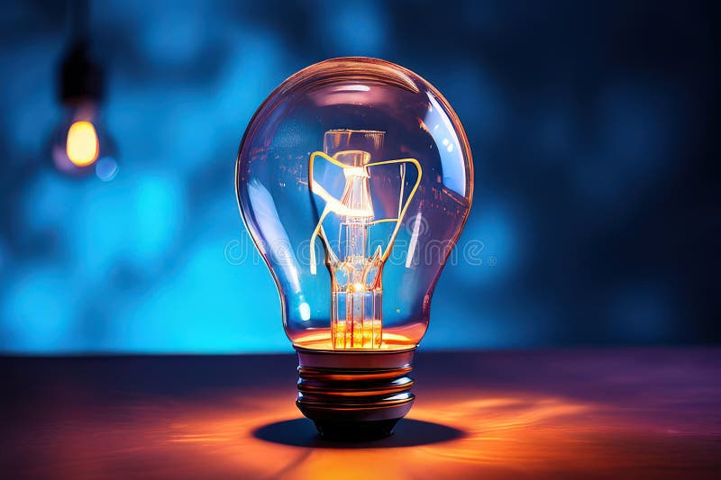 The AI Image Generator, Innovation Blue Neon Luminous Light Bulb Line ...