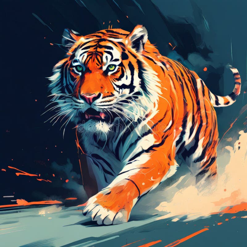 AI Image Generator, Intense Tiger Face Close-Up Stock Illustration ...