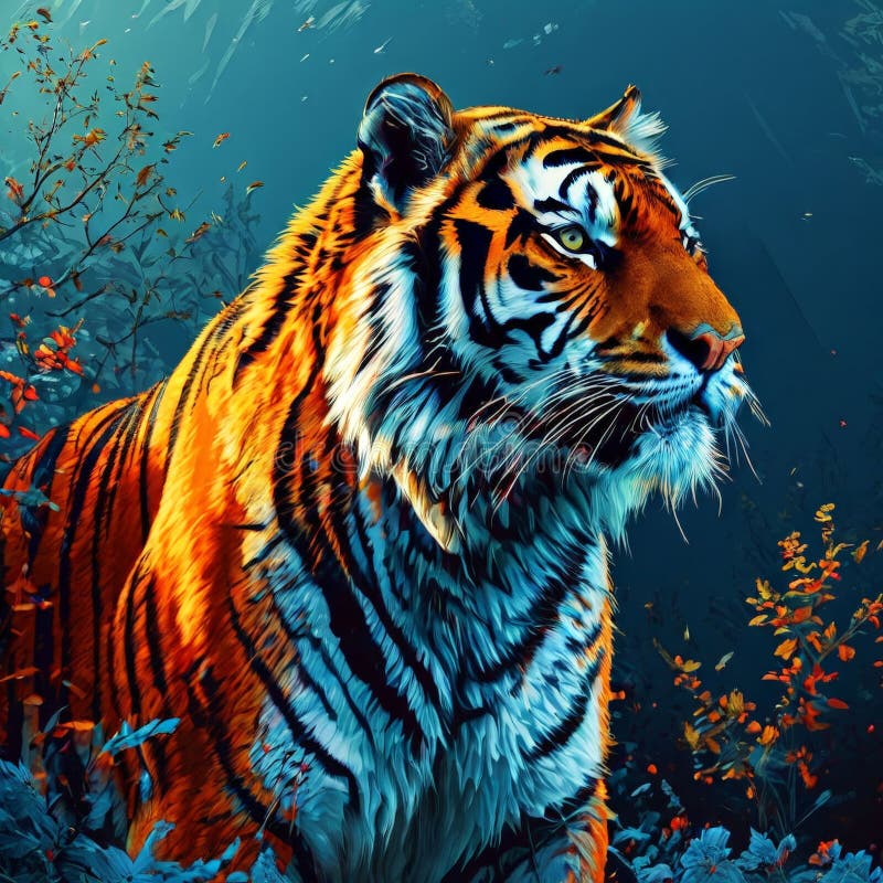 AI Image Generator, Intense Tiger Face Close-Up Stock Illustration ...