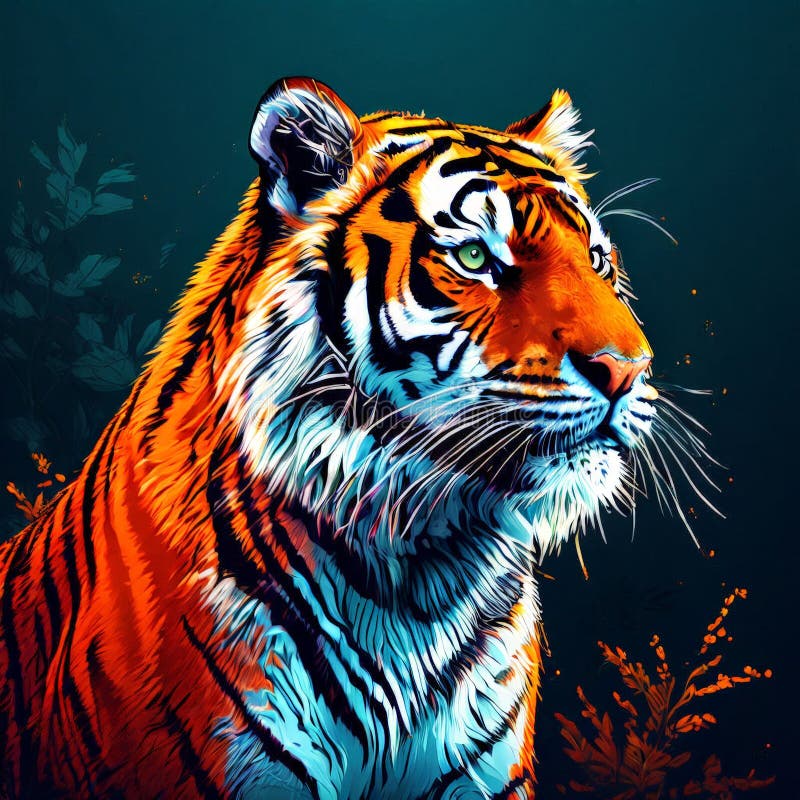 AI Image Generator, Intense Tiger Face Close-Up Stock Illustration ...
