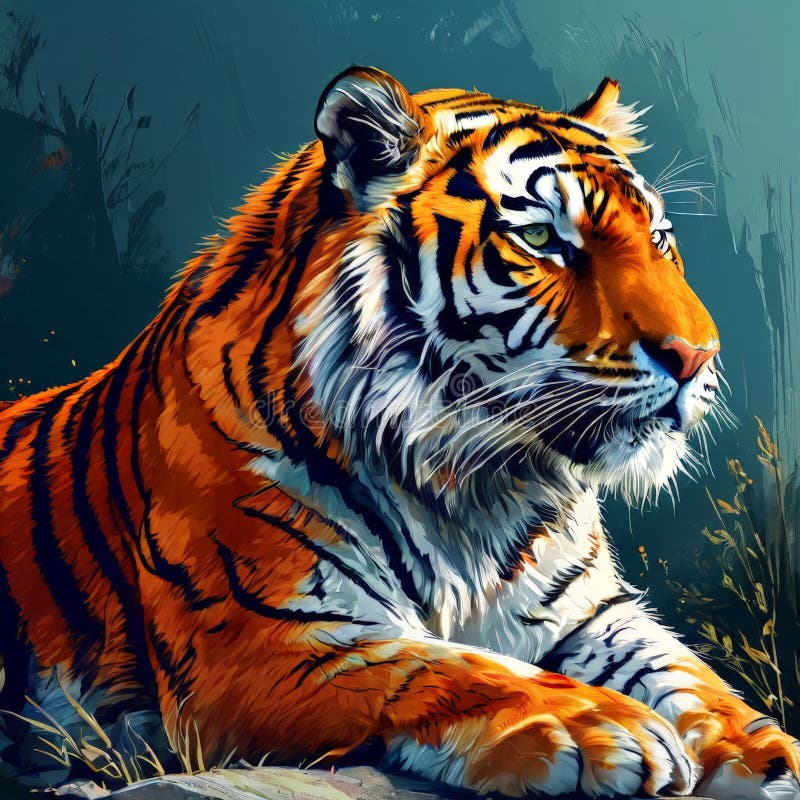 AI Image Generator, Intense Tiger Face Close-Up Stock Illustration ...