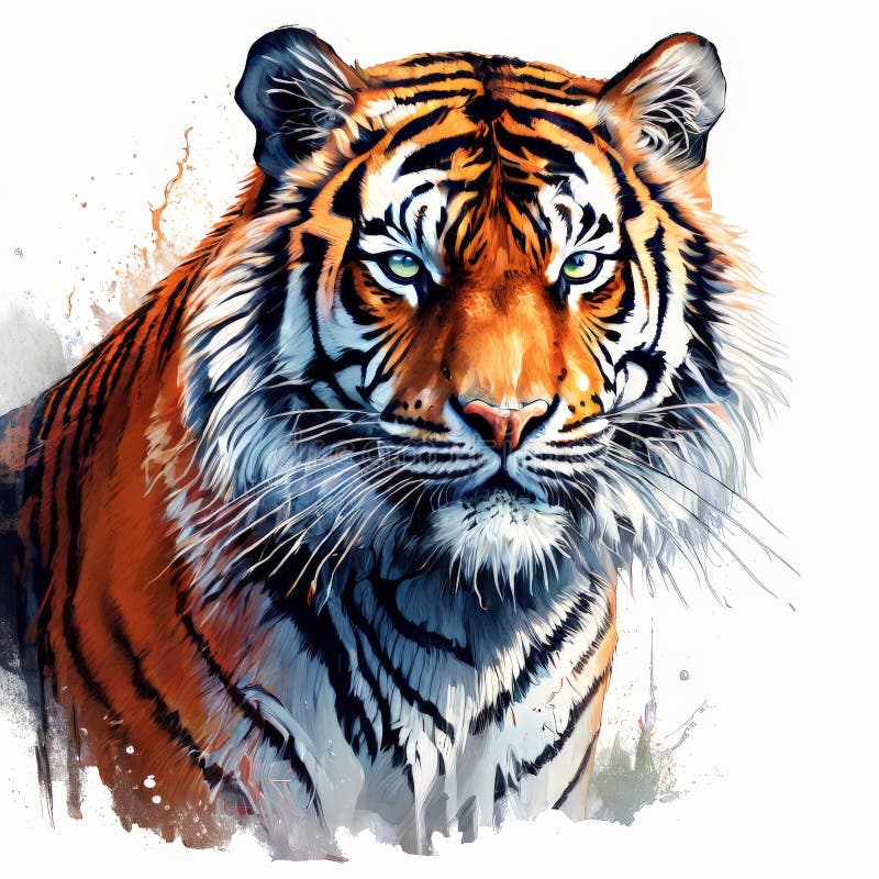AI Image Generator, Intense Tiger Face Close-Up Stock Illustration ...