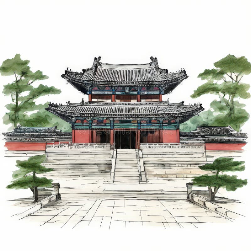 The AI Image Generator, Japanese Temple Drawing Stock Illustration ...
