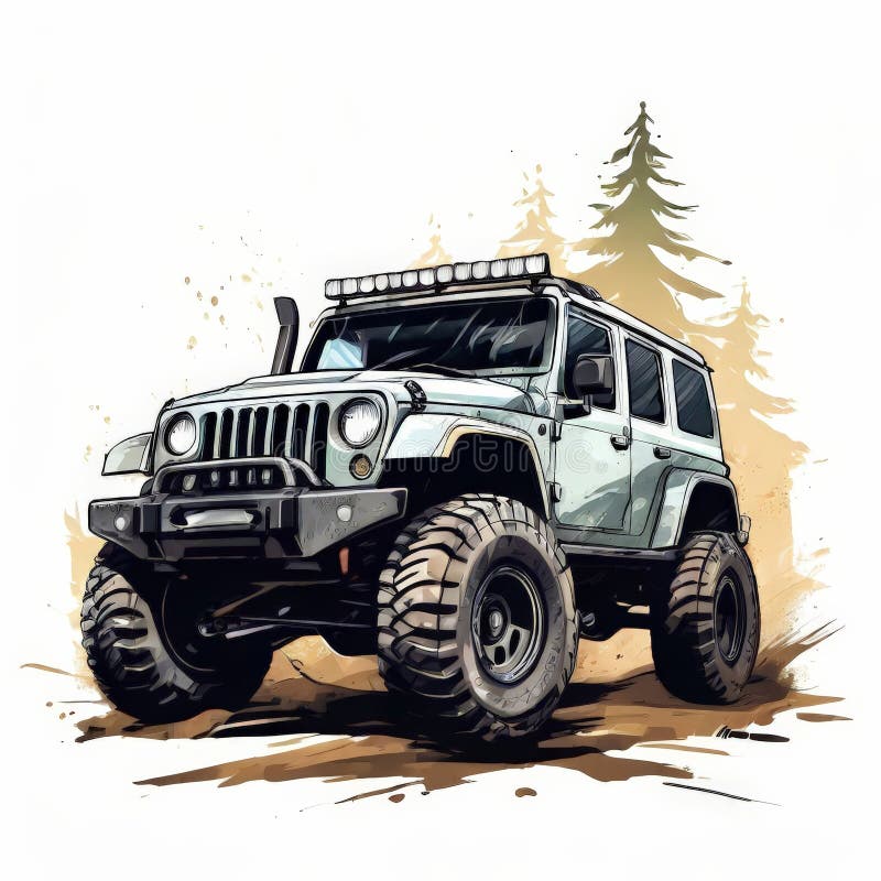 AI Image Generator, Jeep Exploring the Wilderness Stock Illustration ...