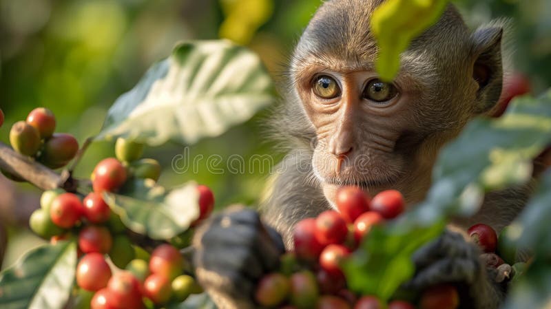 AI Image Generator of Monkey Eating Coffee Beans Stock Illustration ...