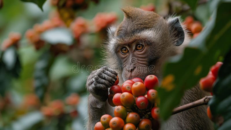AI Image Generator of Monkey Eating Coffee Beans Stock Illustration ...