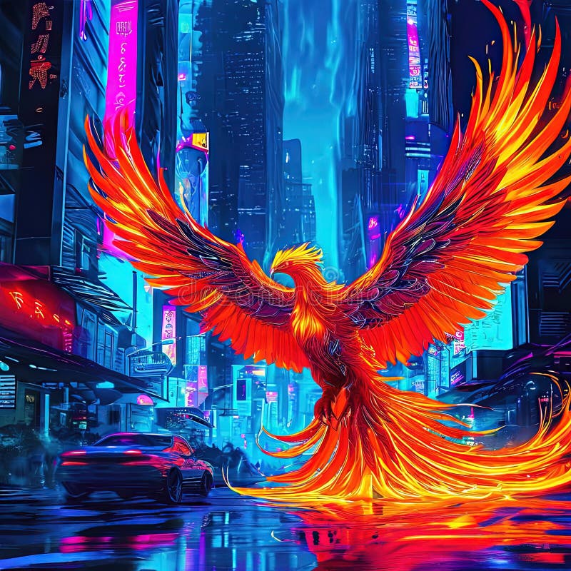 The AI Image Generator, Phoenix Rising in Neon-Lit Urban Skyline at ...