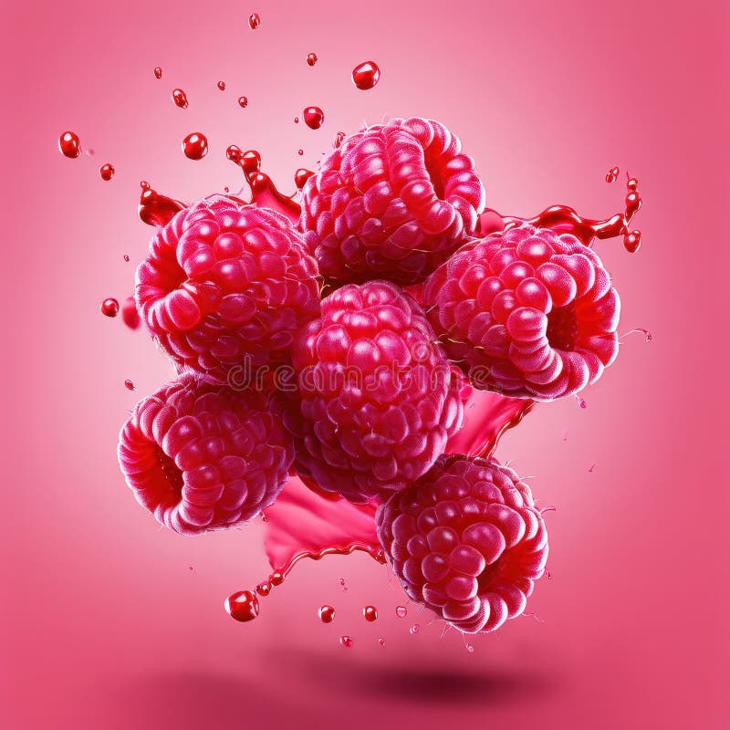 the AI Image Generator, Red Raspberries Exploding and Flying All Around t